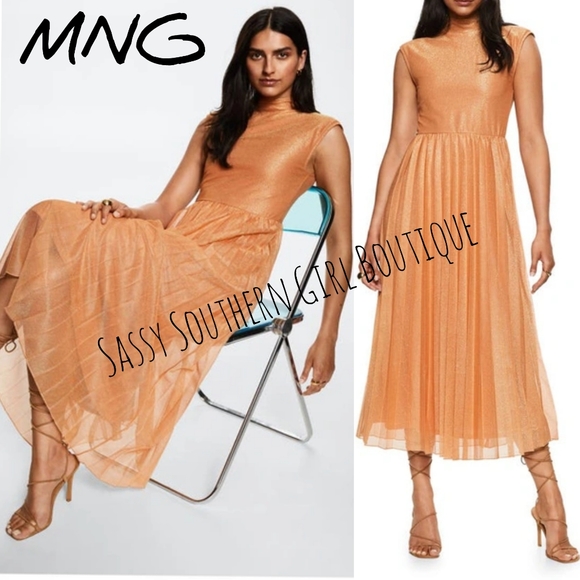 Mango | Dresses | Mng Mango Apricot Bronze Shimmer Midi Dress | Poshmark